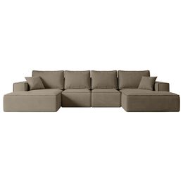 WOHNLANDSCHAFT mit Schlaffunktion und Bettkasten SIERRA-U-S - 349x161x87 cm Braun Velours