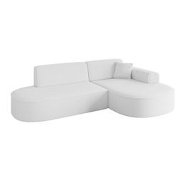 ECKSOFA Ottomane Rechts MARI-L1 - 243x171x79 cm Wei&szlig; Boucl&eacute;