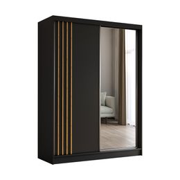 KLEIDERSCHRANK mit Spiegel-Schiebet&uuml;ren und Aluminium-Leisten - NALLA - 160 cm Schwarz+Schwarz+Artisan