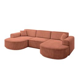 WOHNLANDSCHAFT MARI-U1-v3 - 303x171x83 cm Koralle Velours
