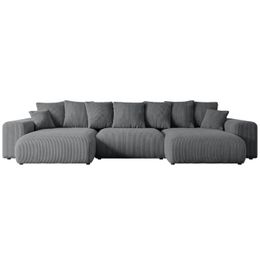 WOHNLANDSCHAFT mit Schlaffunktion ESKAR-U -364x176x72cm Grau Cord