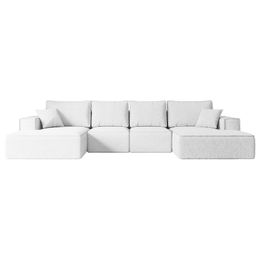 WOHNLANDSCHAFT mit Schlaffunktion und Bettkasten SIERRA-U-S - 349x161x87 cm Wei&szlig; Boucl&eacute;