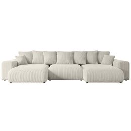 WOHNLANDSCHAFT mit Schlaffunktion ESKAR-U -364x176x72cm Creme Cord