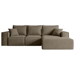 ECKSOFA mit Schlaffunktion und Bettkasten SERRA-L-S - 266x161x87 cm Braun Velours