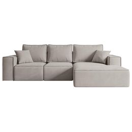 ECKSOFA mit Schlaffunktion und Bettkasten SERRA-L-S - 266x161x87 cm Hellbraun Velours