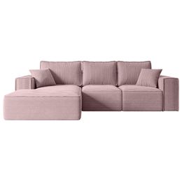 ECKSOFA mit Schlaffunktion und Bettkasten SERRA-L-S - 266x161x87 cm Rosa Cord