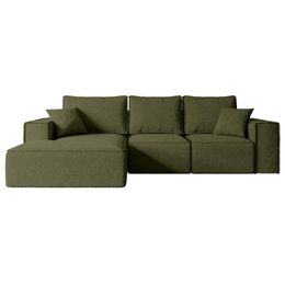 ECKSOFA mit Schlaffunktion und Bettkasten SERRA-L-S - 266x161x87 cm Gr&uuml;n Boucl&eacute;