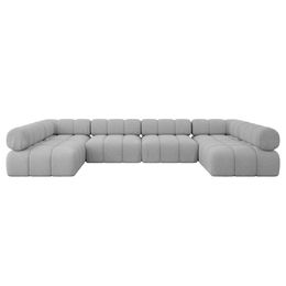 WOHNLANDSCHAFT modulares Sofa Garvo-U2 - 380x190x70 cm Hellgrau Boucl&eacute;