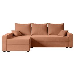 ECKSOFA mit Schlaffunktion und Bettkasten ALESIA-L 231x140x90 cm Koralle Velours