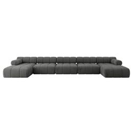 WOHNLANDSCHAFT modulares Sofa Tesso-U3 - 475x160x70 cm Dunkelgrau Velours