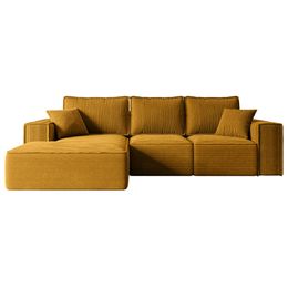 ECKSOFA mit Schlaffunktion und Bettkasten SERRA-L-S - 266x161x87 cm Senfgelb Cord
