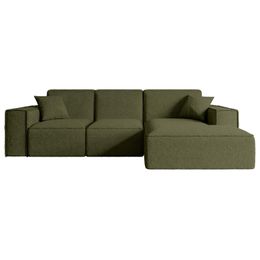 ECKSOFA Ottomane Rechts SERRA-L - 266x169x80 cm Gr&uuml;n Boucl&eacute;