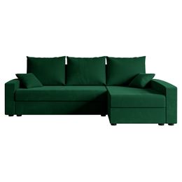 ECKSOFA mit Schlaffunktion und Bettkasten ALESIA-L 231x140x90 cm Gr&uuml;n Velours