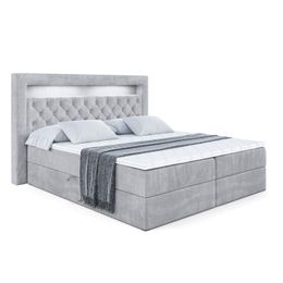BOXBETT LED mit H4-Matratze und Lattenrost - NOEL GOLD - 140x200 Hellgrau
