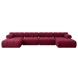 WOHNLANDSCHAFT modulares Sofa Tesso-U2 - 380x160x70 cm Bordeauxrot Velours