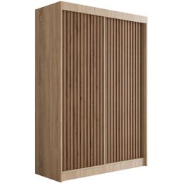 KLEIDERSCHRANK mit Lamel-Schiebet&uuml;ren VILANv2 - 150 cm Sonoma Eiche+Sonoma Eiche+Lamelle Eiche Wotan
