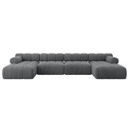 WOHNLANDSCHAFT modulares Sofa Tesso-U2 - 380x160x70 cm Dunkelgrau Cord