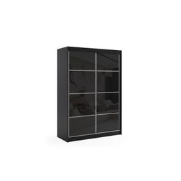 KLEIDERSCHRANK mit Lacobel-Schiebet&uuml;ren und Aluminium-Leisten - VIVONA - 150 cm Schwarz
