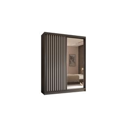KLEIDERSCHRANK mit Spiegel-Schiebet&uuml;ren und Aluminium-Leisten - LAMELO - 160 cm Grau+Grau+Wei&szlig;