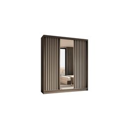 KLEIDERSCHRANK mit Spiegel-Schiebet&uuml;ren und Aluminium-Leisten, LED-Beleuchtung - LAMELO - 180 cm Grau+Grau+Wei&szlig;