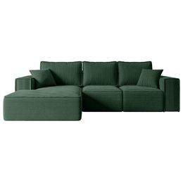 ECKSOFA mit Schlaffunktion und Bettkasten SERRA-L-S - 266x161x87 cm Gr&uuml;n Cord