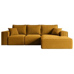 ECKSOFA mit Schlaffunktion und Bettkasten SERRA-L-S - 266x161x87 cm Senfgelb Cord