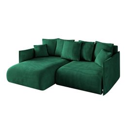 ECKSOFA Ottomane links ONESK-L 216x177x72 Dunkelgr&uuml;n Velours