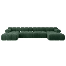 WOHNLANDSCHAFT modulares Sofa Tesso-U2 - 380x160x70 cm Gr&uuml;n Cord