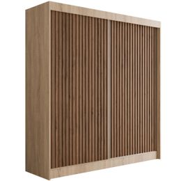 KLEIDERSCHRANK mit Lamel-Schiebet&uuml;ren VILANv2 - 200 cm Sonoma Eiche+Sonoma Eiche+Lamelle Eiche Wotan