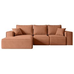 ECKSOFA mit Schlaffunktion und Bettkasten SERRA-L-S - 266x161x87 cm Apricot Velours