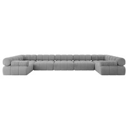 WOHNLANDSCHAFT modulares Sofa Birno-U3 - 475x190x70 cm Hellgrau Velours