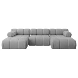 WOHNLANDSCHAFT modulares Sofa Tesso-U1 - 285x160x70 cm Hellgrau Velours