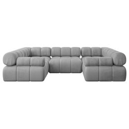 WOHNLANDSCHAFT modulares Sofa Birno-U1 - 285x190x70 cm Hellgrau Velours