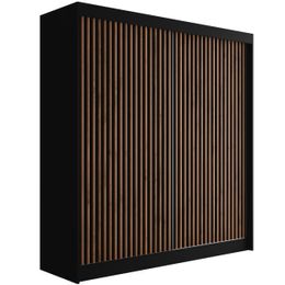 KLEIDERSCHRANK mit Lamel-Schiebet&uuml;ren VILANv2 - 200 cm Schwarz + Lamelle Eiche Wotan