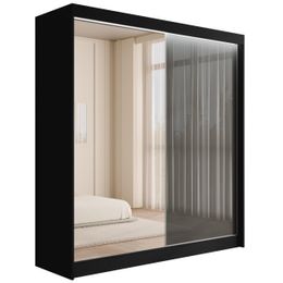 KLEIDERSCHRANK VESLI mit LED - 200 cm - Schwarz|Grau