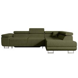 ECKSOFA mit Schlaffunktion und Bettkasten GUSA-L 272x202x107 cm Gr&uuml;n Boucl&eacute;