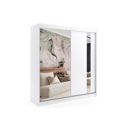 KLEIDERSCHRANK mit Spiegel-Schiebet&uuml;ren und Aluminium-Leisten - GRACE - 200 cm Wei&szlig;