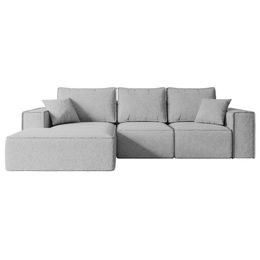 ECKSOFA mit Schlaffunktion und Bettkasten SERRA-L-S - 266x161x87 cm Hellgrau Boucl&eacute;