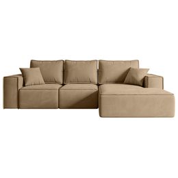 ECKSOFA mit Schlaffunktion und Bettkasten SERRA-L-S - 266x161x87 cm Beige Velours