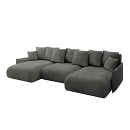 WOHNLANDSCHAFT mit Schlaffunktion und Bettkasten ONESK-U-v1 317x177x72 Dunkelgrau Velours