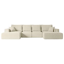 WOHNLANDSCHAFT mit Schlaffunktion und Bettkasten SIERRA-U-S - 349x161x87 cm Beige Boucl&eacute;