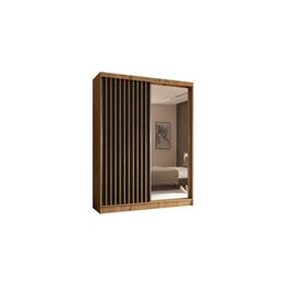 KLEIDERSCHRANK mit Spiegel-Schiebet&uuml;ren und Aluminium-Leisten - LAMELO - 160 cm Artisan+Schwarz+Artisan