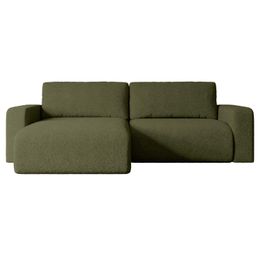 ECKSOFA mit Schlaffunktion und Bettkasten KLEEA-L - 247x143x83 cm Gr&uuml;n Boucl&eacute;