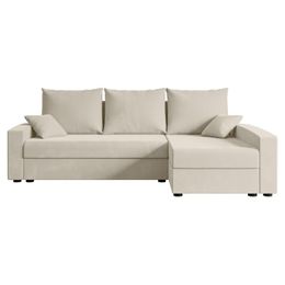 ECKSOFA mit Schlaffunktion und Bettkasten ALESIA-L 231x140x90 cm Beige Velours