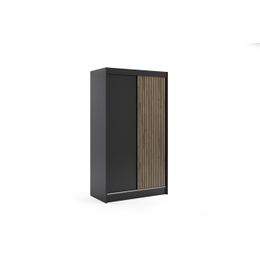 KLEIDERSCHRANK VILAN mit Lamel/LED - 120 cm - Schwarz|Eiche Wotan