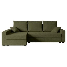 ECKSOFA mit Schlaffunktion und Bettkasten ALESIA-L 231x140x90 cm Gr&uuml;n Boucl&eacute;