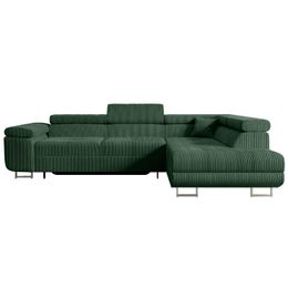 ECKSOFA mit Schlaffunktion und Bettkasten GUSA-L 272x202x107 cm Gr&uuml;n Cord