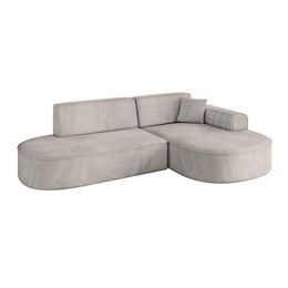 ECKSOFA Ottomane Rechts MARI-L1 - 243x171x79 cm Hellbraun Velours