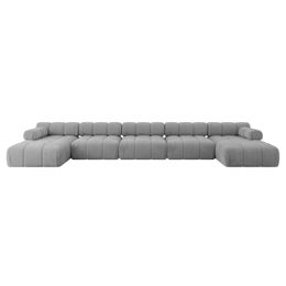 WOHNLANDSCHAFT modulares Sofa Tesso-U3 - 475x160x70 cm Hellgrau Velours