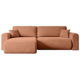 ECKSOFA mit Schlaffunktion und Bettkasten ORRO-L - 272x145x83 cm Koralle Velours